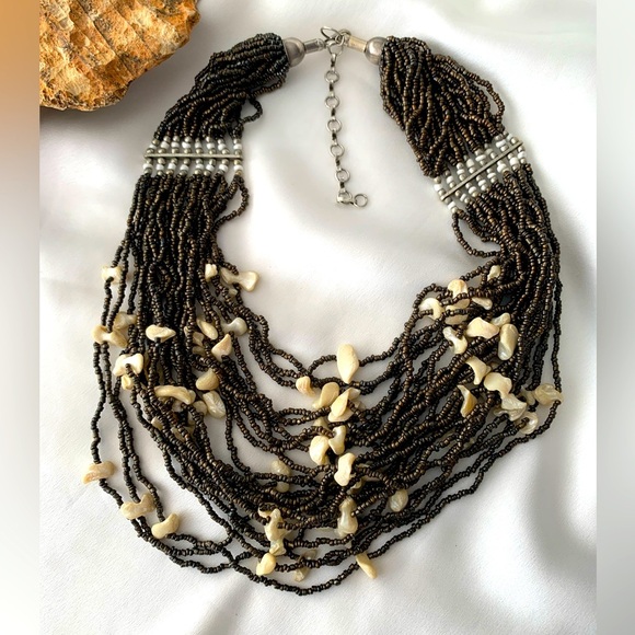 Hand Crafted | Jewelry | Vintage Tribal Brown Seed Bead And Seashell ...